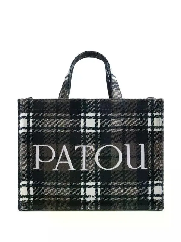PATOU Check Logo Print Tote Bag - Grey