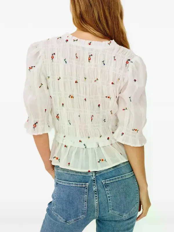 Rails Floral-embroidered Smocked Blouse