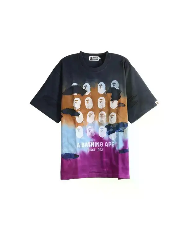 A BATHING APE Tie-dye Distressed T-shirt - Black