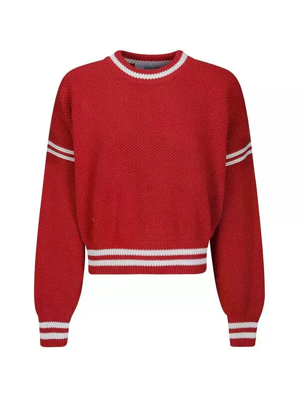 GOLDEN GOOSE Logo-embroidered Striped-trim Sweater - Red