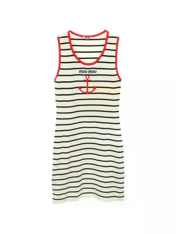 Miu Miu 2010s Anchor-intarsia Striped-pattern Mini Dress - White