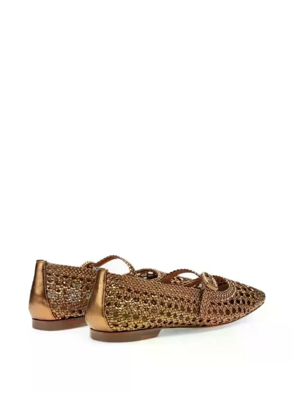 Santoni Woven Metallic-leather Ballet Flats