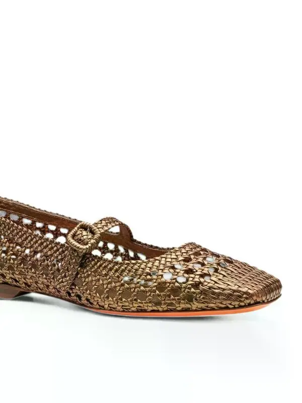 Santoni Woven Metallic-leather Ballet Flats