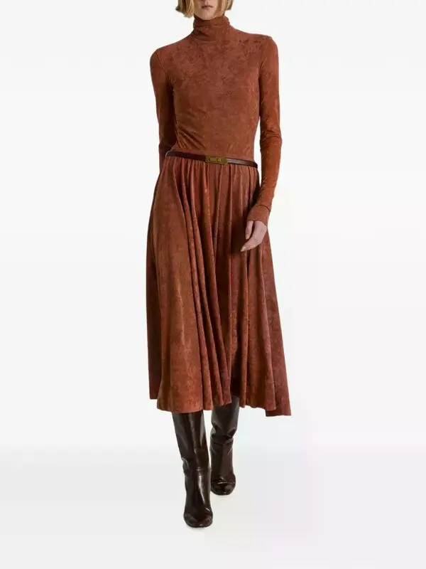Alberta Ferretti Textured Pleated Midi Skirt