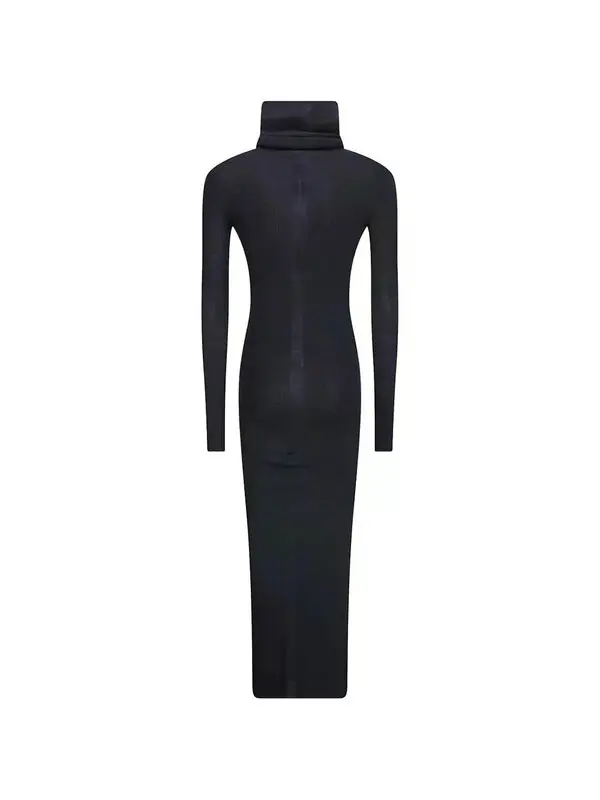 Rick Owens Ribbed Knit Roll Neck Midi Dress