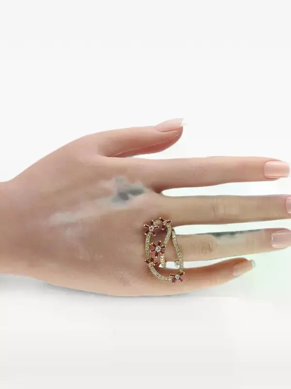 LB EXCLUSIVE Ruby And Diamond Floral Ring - Gold