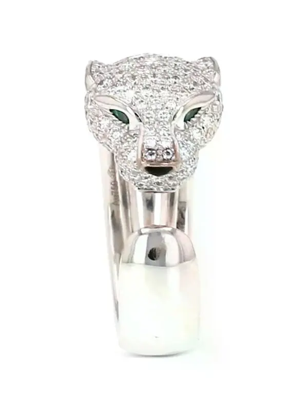 Cartier Panthère Diamond And Emerald Ring - Silver