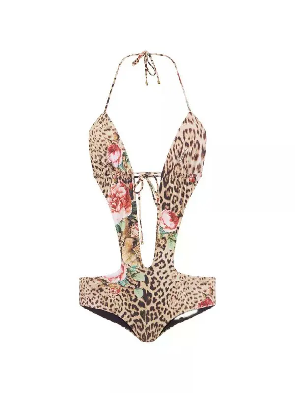 Roberto Cavalli Leopard-print Floral-print Swimsuit