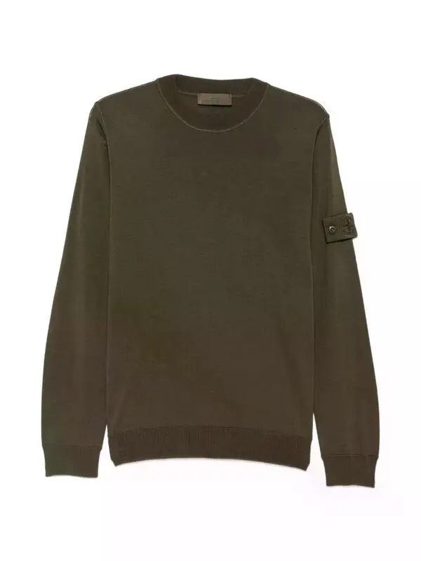 Stone Island Logo Patch Fine Knit Sweater - Green