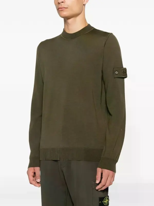 Stone Island Logo Patch Fine Knit Sweater - Green