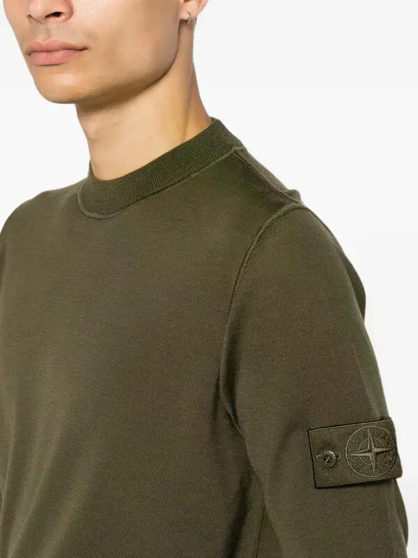 Stone Island Logo Patch Fine Knit Sweater - Green