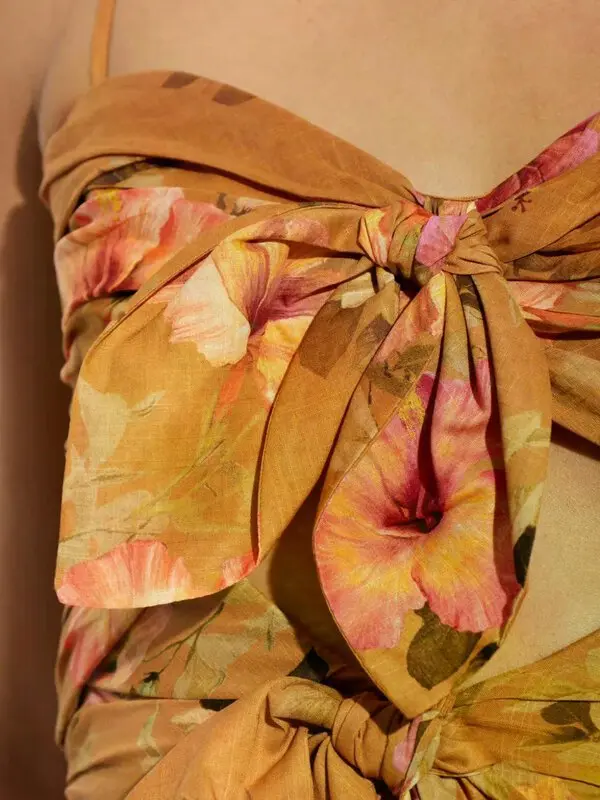 Zimmermann Mahon Floral-print Tie-detail Midi Dress - Neutrals