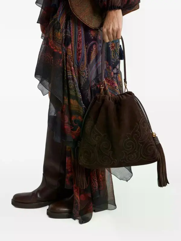 Etro Medium Suede Kalispera Bag With Patch And Tassels