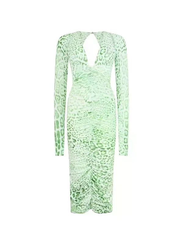 Roberto Cavalli Jaguar-print Ruched Midi Dress