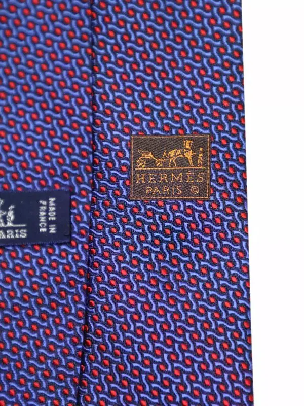 Hermès Silk Geometric Print Neck Tie - Blue