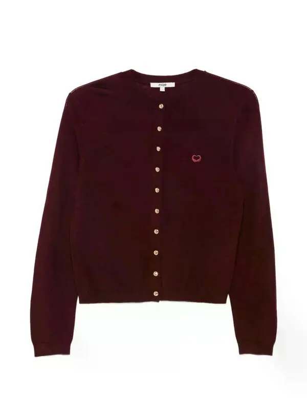Maje Embroidered Wool Cardigan - Red