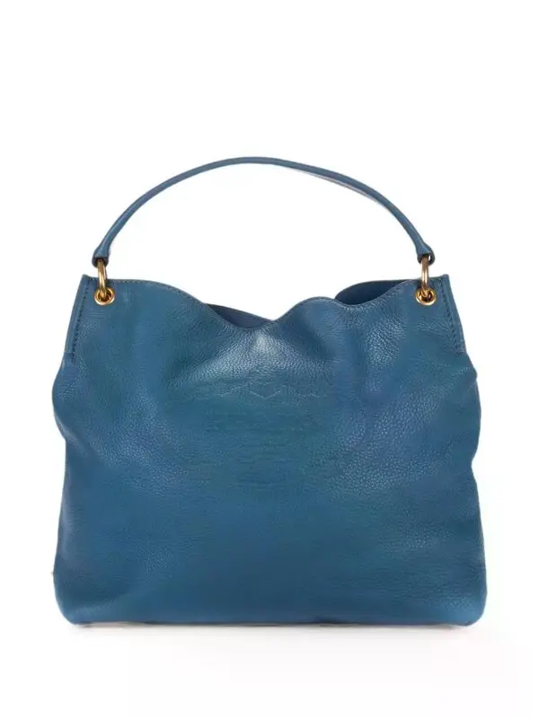 Prada Large Vitello Daino Logo-embossed Tote Bag - Blue