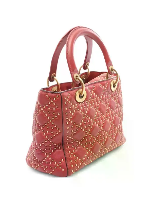 Dior Lady Two-way Handbag With Gold-tone Stud Embellishment - Red