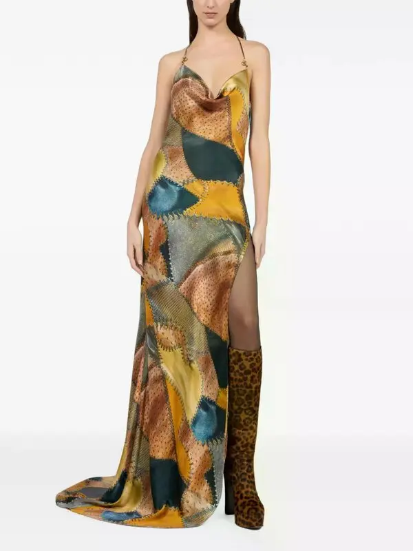 Roberto Cavalli Patchwork-print Halterneck Maxi Dress
