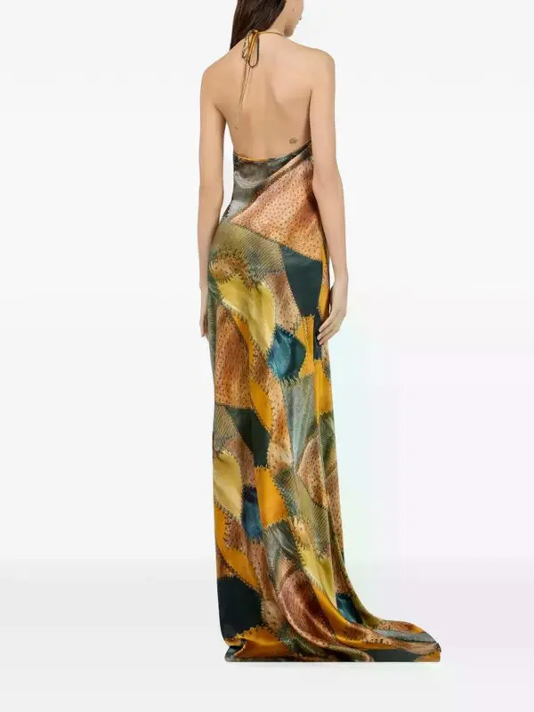 Roberto Cavalli Patchwork-print Halterneck Maxi Dress