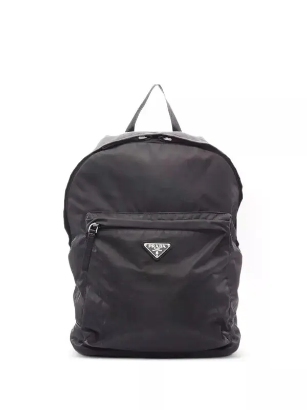 Prada 2000s Logo Detail Backpack - Black