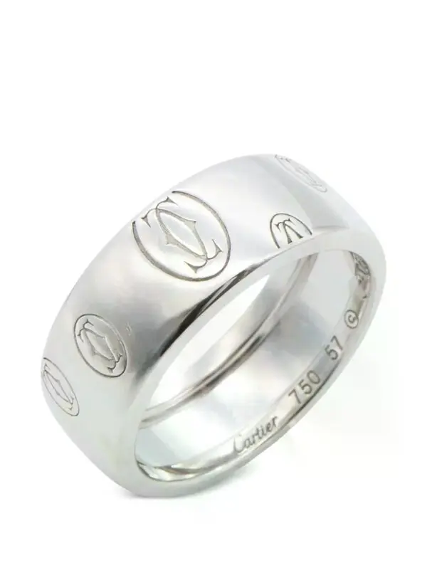 Cartier 18k White Gold Engraved Logo Ring - Silver