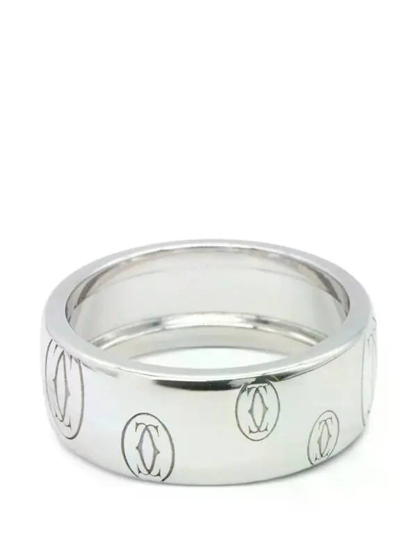 Cartier 18k White Gold Engraved Logo Ring