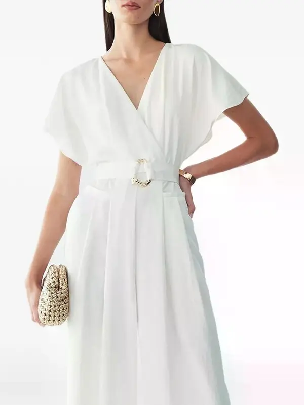 BWLDR Belted V-neck Wide Leg Jumpsuit