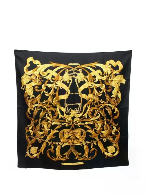 Hermès 2010s 90 Le Mors À La Conétable Scarf - Black