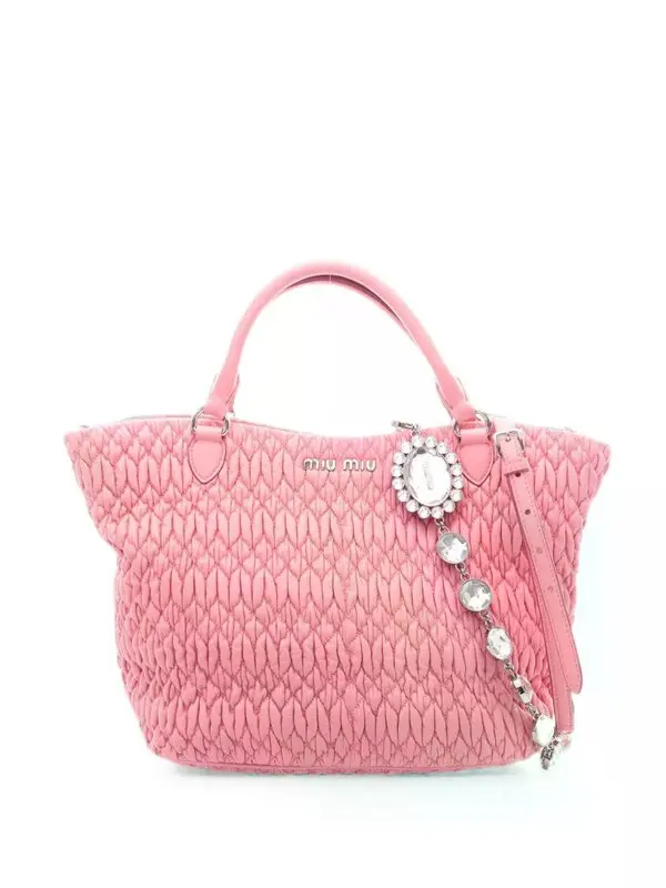 Miu Miu Nappa Crystal Three-way Leather Tote Bag - Pink