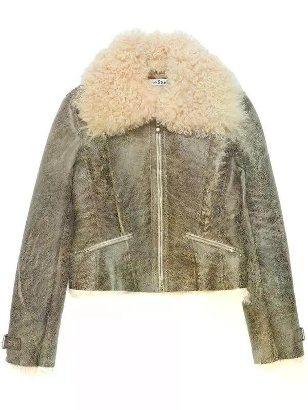 Acne Studios Leather Shearling Jacket - Neutrals