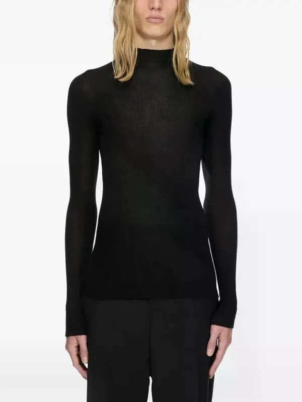 Rick Owens Ribbed Knit High-neck Sweater - Black