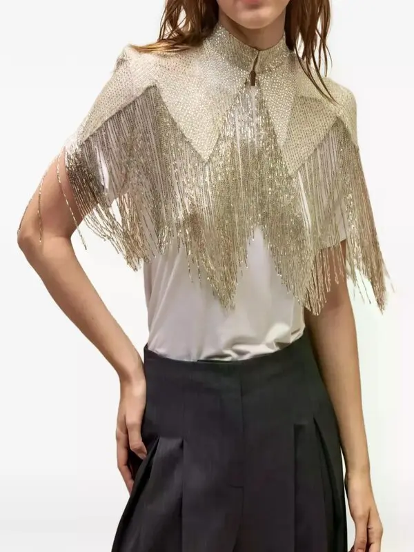 TWP Embellished Beaded Cape With Fringe Detail