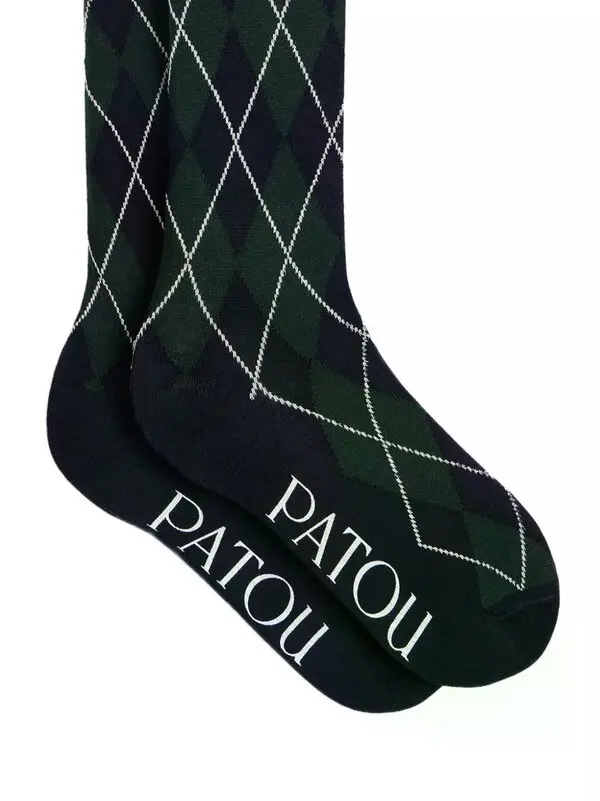 PATOU Knee-high Argyle Socks With Logo Detail - Blue
