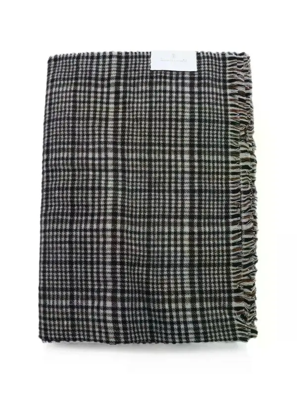 Brunello Cucinelli Check-pattern Frayed-edge Scarf - Black