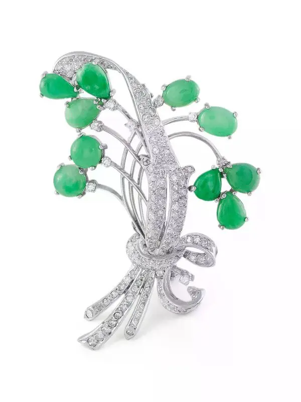 LB EXCLUSIVE Jade And Diamond Brooch - Silver