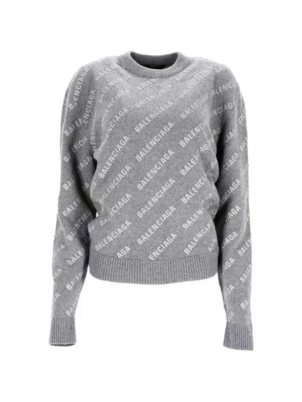Balenciaga All-over-logo Wool Sweater - Grey