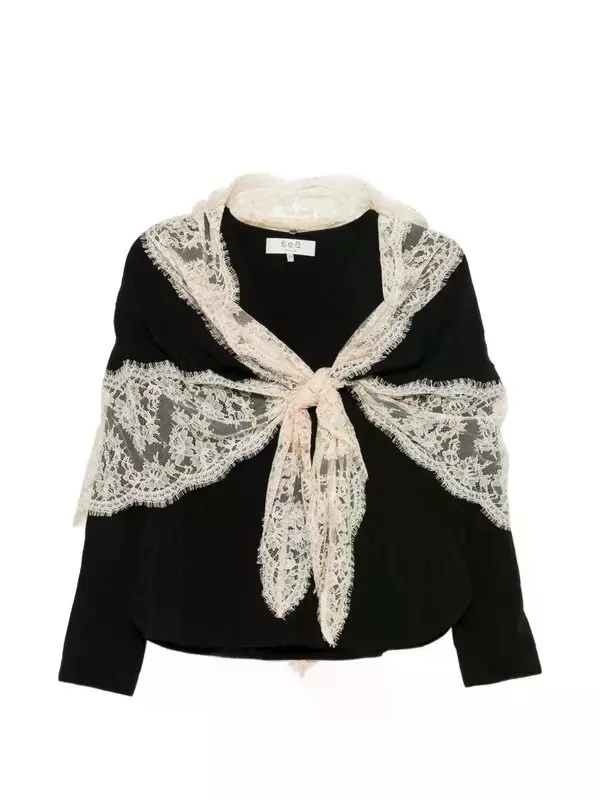 Sea Lace Trim Blouse - Black