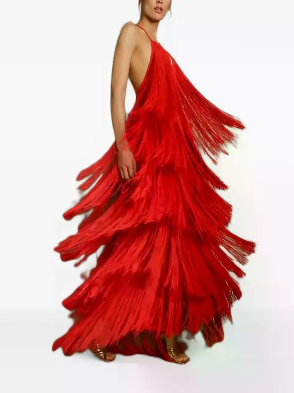 BLESS Fringe-trimmed Tiered Maxi Dress