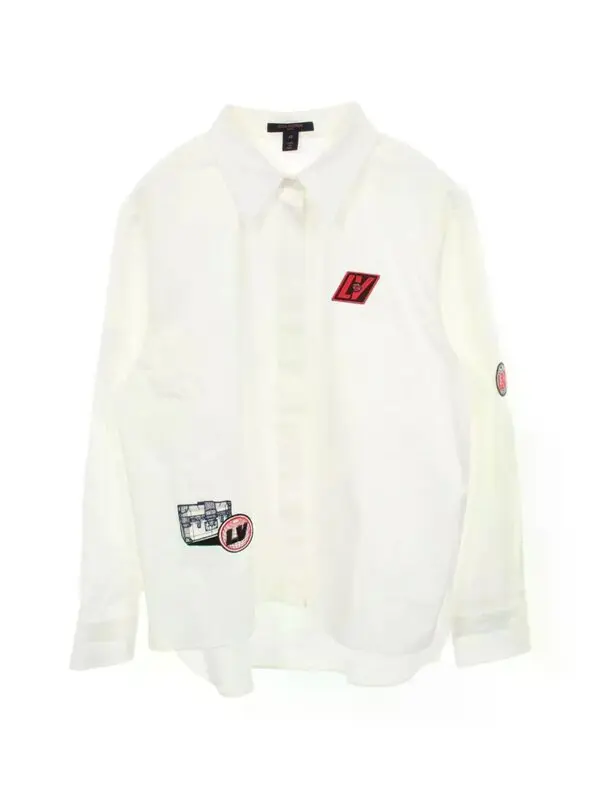 LOUIS VUITTON Twill Logo Patch Long Sleeve Shirt - White