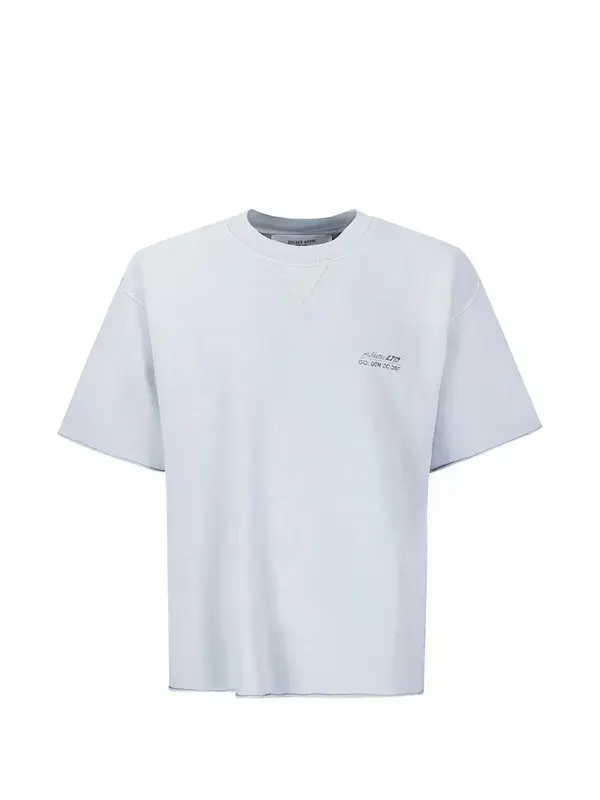 GOLDEN GOOSE Logo-print Raw-edge T-shirt - Blue