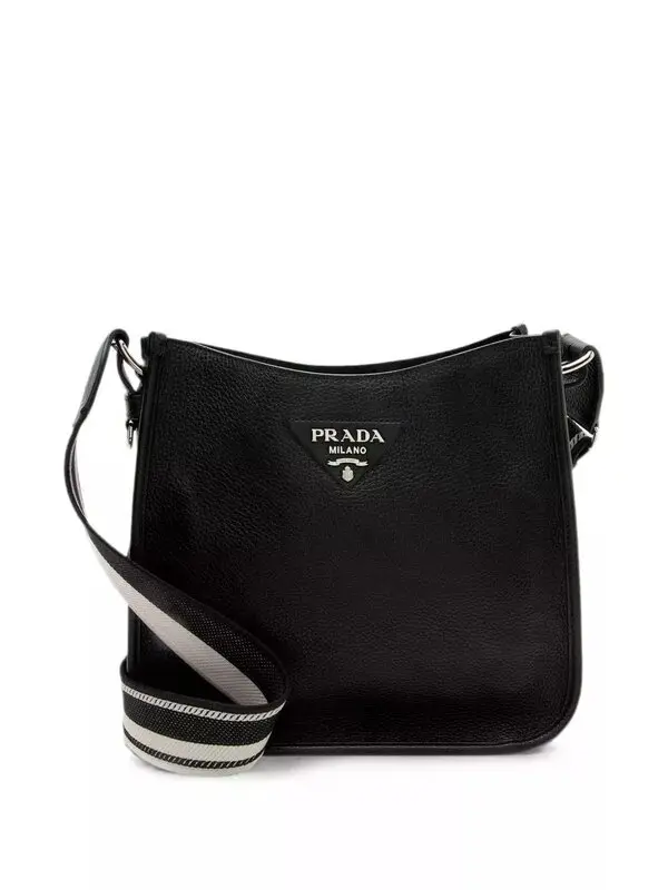 Prada Vitello Daino Logo Shoulder Bag - Black