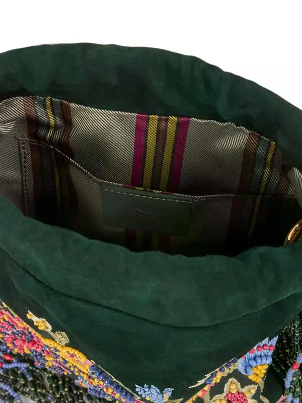 Etro Small Suede Kalispera Bag With Floral Embroidery And Beads - Green