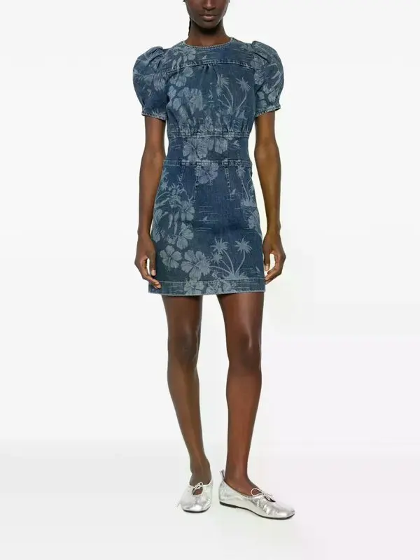 MARCO BOLOGNA Floral-print Puff-sleeve Mini Dress - Blue