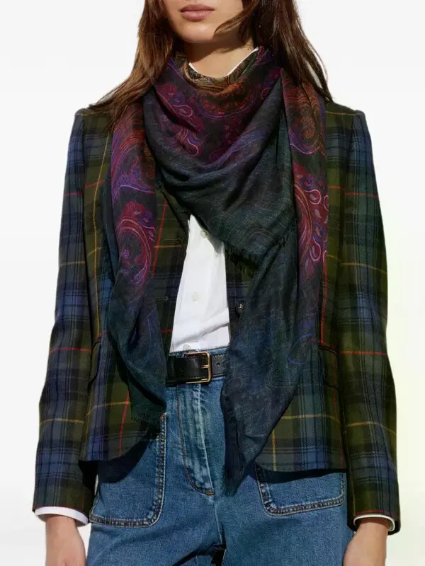 Etro Paisley-print Frayed-edge Shawl - Blue