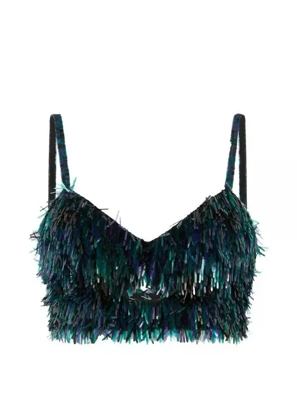 Alberta Ferretti Sequin-embellished Fringed Top