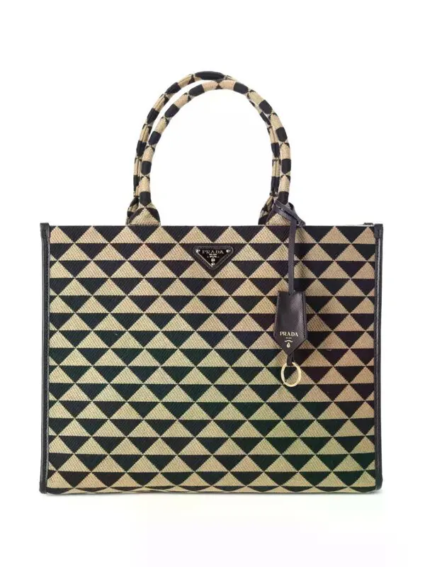 Prada Symbole Embroidered Tote Bag - Neutrals