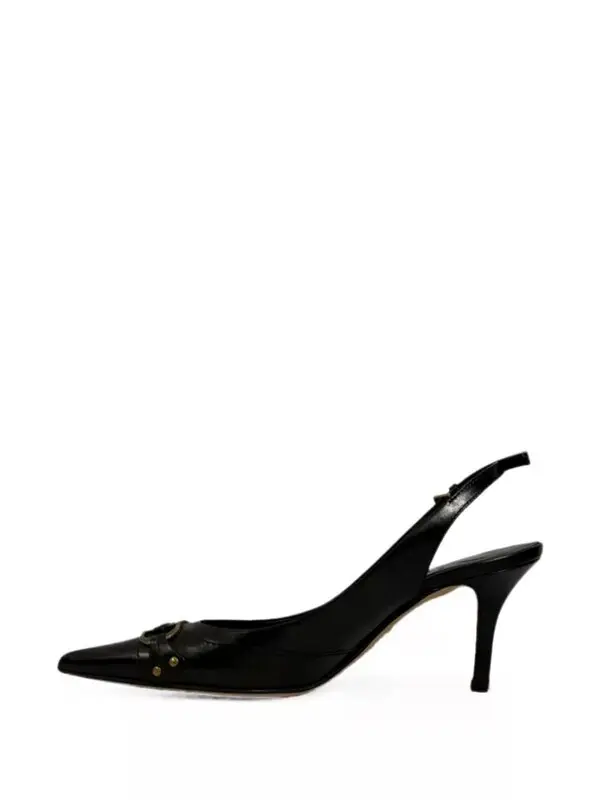 Dior Leather Pointed Toe Slingback Pumps With Cd Metal Logo - Black