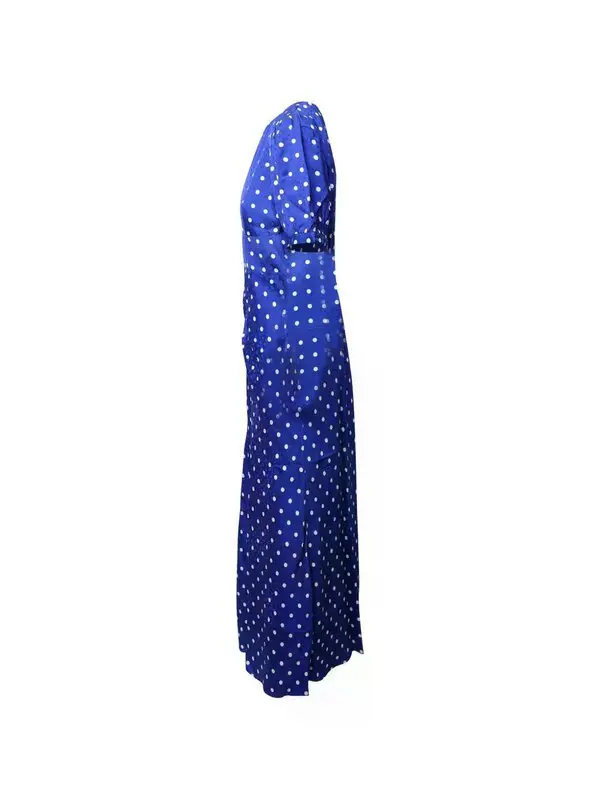 SELF-PORTRAIT Polka-dot Ruched Midi Dress - Blue