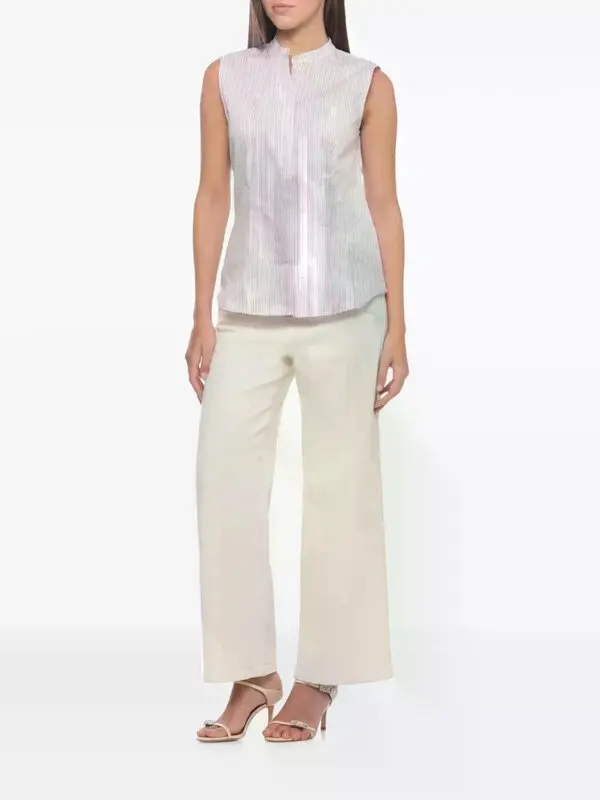 EMME Striped Crystal Embellished Band Collar Sleeveless Shirt - Pink